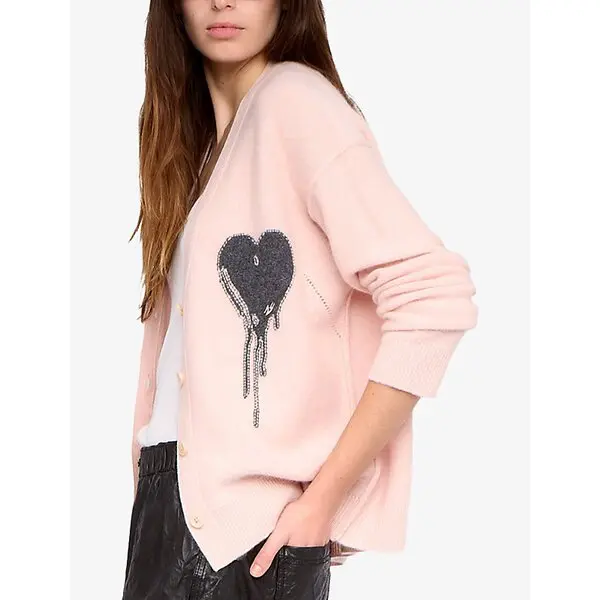 Zadig&Voltaire Cashmere V-neck Cardigan With Embroidered Heart Motif
