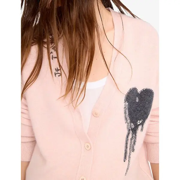 Zadig&Voltaire Cashmere V-neck Cardigan With Embroidered Heart Motif