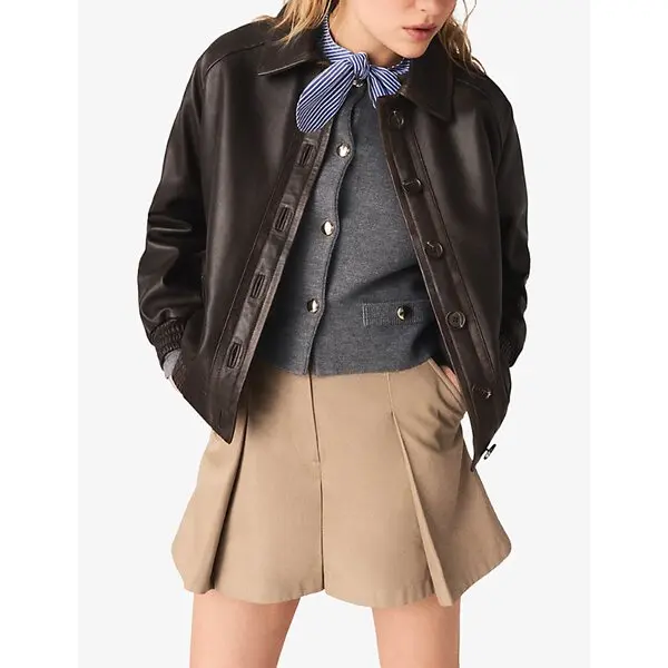 Maje Button-up Cropped Leather Jacket