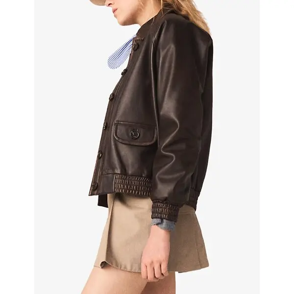 Maje Button-up Cropped Leather Jacket