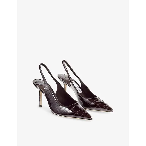JIMMY CHOO Love Slingback 85 Croc-embossed Leather Heels - Sambuco