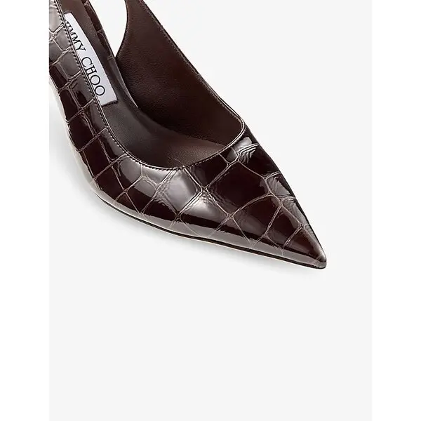 JIMMY CHOO Love Slingback 85 Croc-embossed Leather Heels - Sambuco