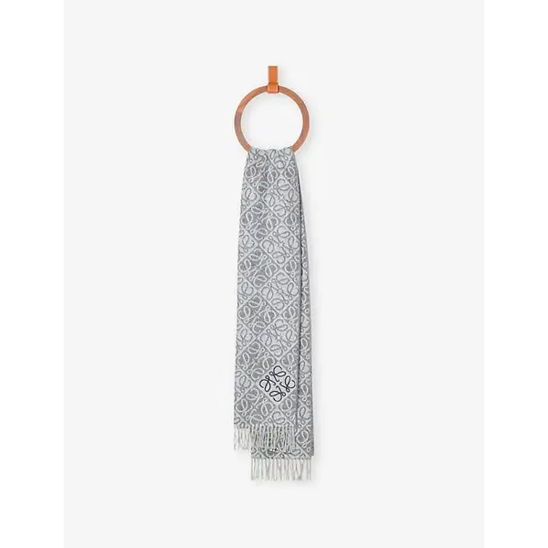 Loewe Anagram-pattern Wool And Cashmere-blend Scarf - Grey