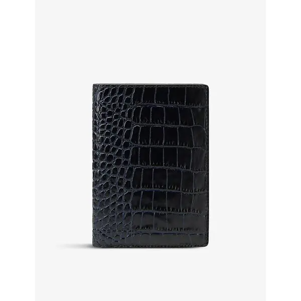 Smythson Mara Croc-embossed Leather Passport Cover - Navy
