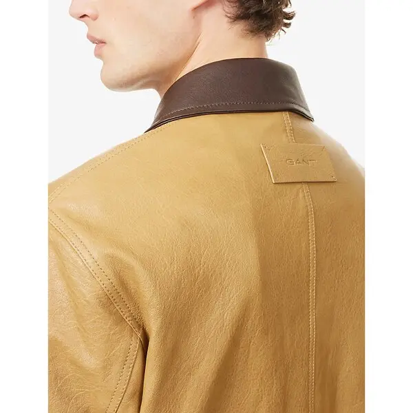 Gant Decker Contrast-collar Leather Jacket
