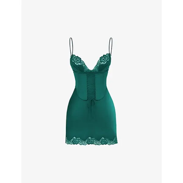 House Of Cb Soraya Lace-trimmed Satin Mini Dress - Forest