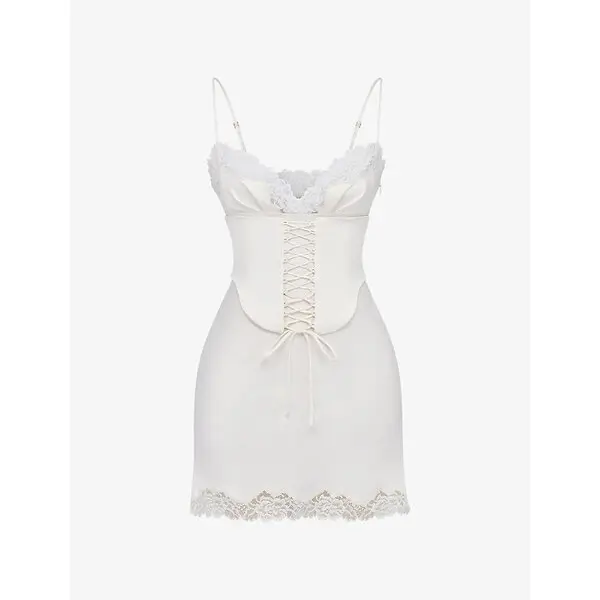 House Of Cb Soraya Lace-trimmed Satin Mini Dress - Ivory