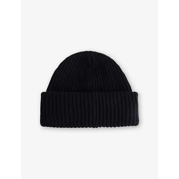 GANNI Logo-patch Wool-blend Beanie - Black