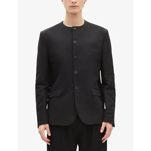 The Kooples Collarless Regular-fit Cotton And Linen-blend Jacket