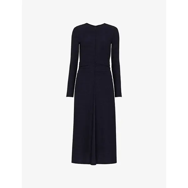 Whistles Ruched Long-sleeve Midi Dress