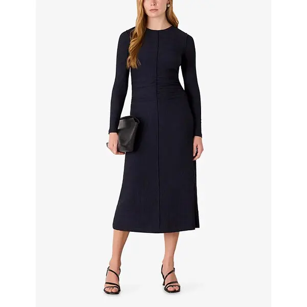 Whistles Ruched Long-sleeve Midi Dress