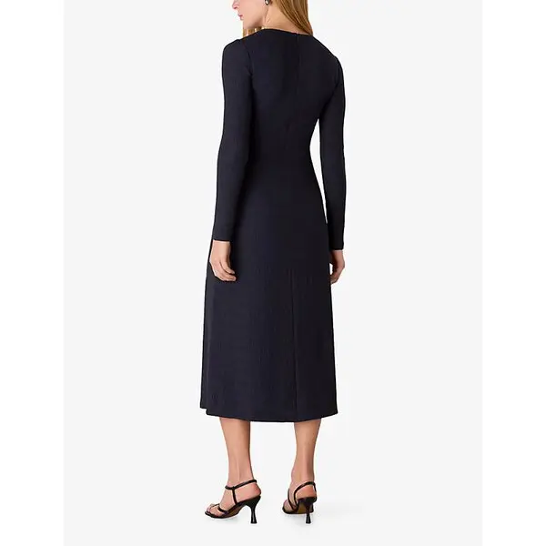 Whistles Ruched Long-sleeve Midi Dress