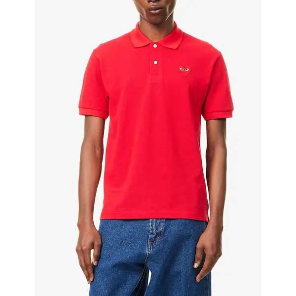 Play Comme Des Garcon Heart-appliqué Regular-fit Cotton Piqué Polo Shirt - Red