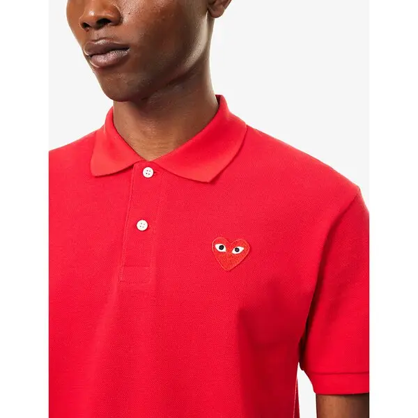 Play Comme Des Garcon Heart-appliqué Regular-fit Cotton Piqué Polo Shirt - Red