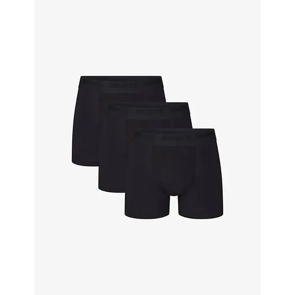 SKIMS Branded-waistband 3in Pack Of Three Stretch-modal Boxer Briefs - Obsidian