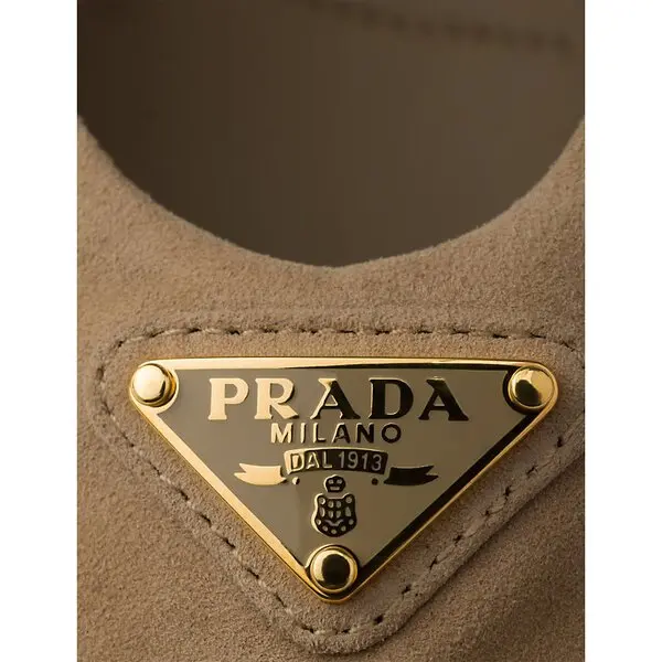 Prada Triangle-logo Suede Ballerina Flats - Neutral