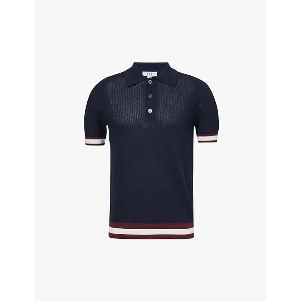 CHE Quinn Stripe-trimmed Cotton-knit Polo Shirt - Navy