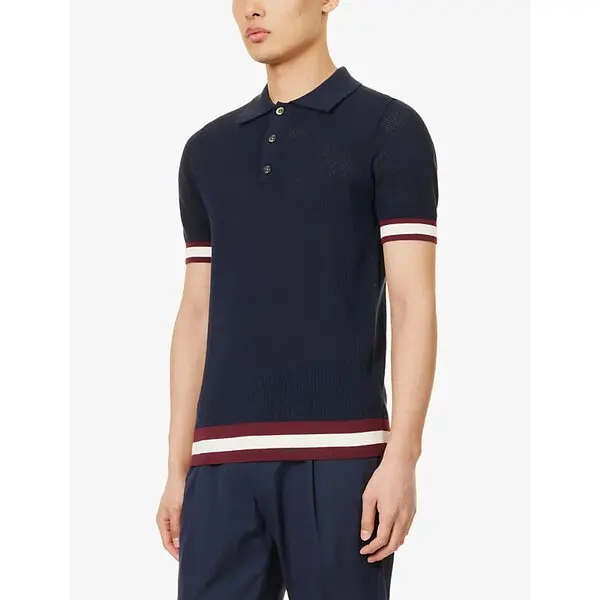 CHE Quinn Stripe-trimmed Cotton-knit Polo Shirt - Navy
