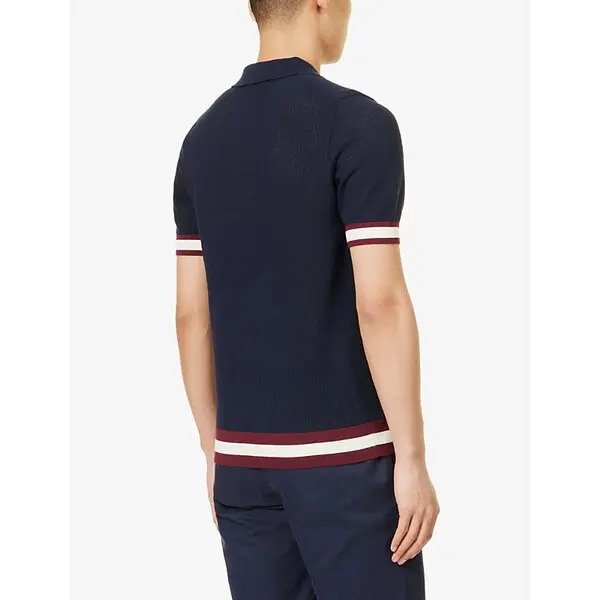 CHE Quinn Stripe-trimmed Cotton-knit Polo Shirt - Navy