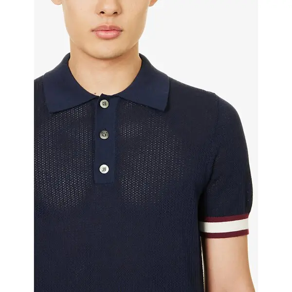 CHE Quinn Stripe-trimmed Cotton-knit Polo Shirt - Navy