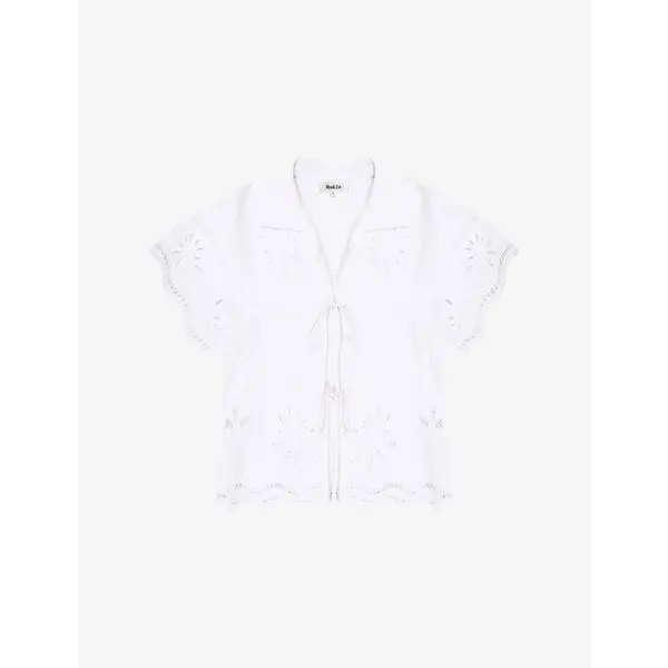 RO&ZO Broderie Tie-front Cotton-blend Shirt - White