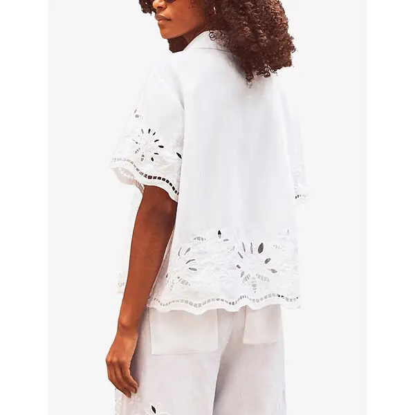 RO&ZO Broderie Tie-front Cotton-blend Shirt