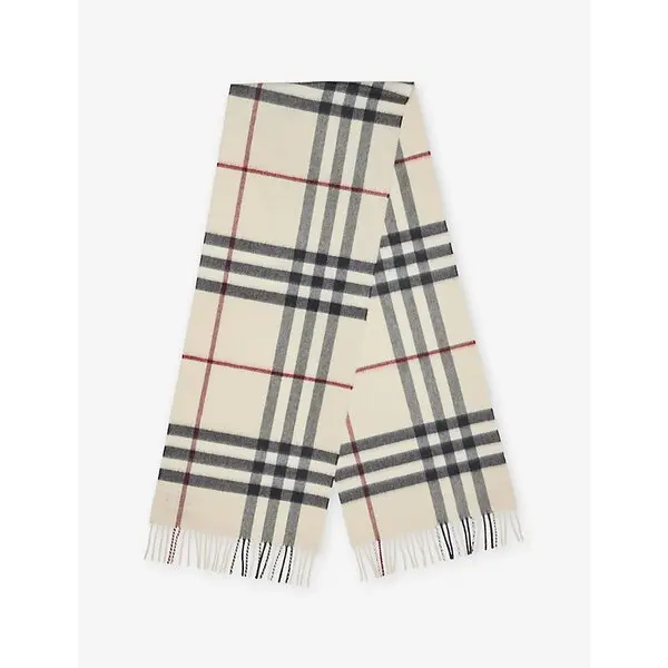 Burberry Check-print Fringed Cashmere Scarf - Stone