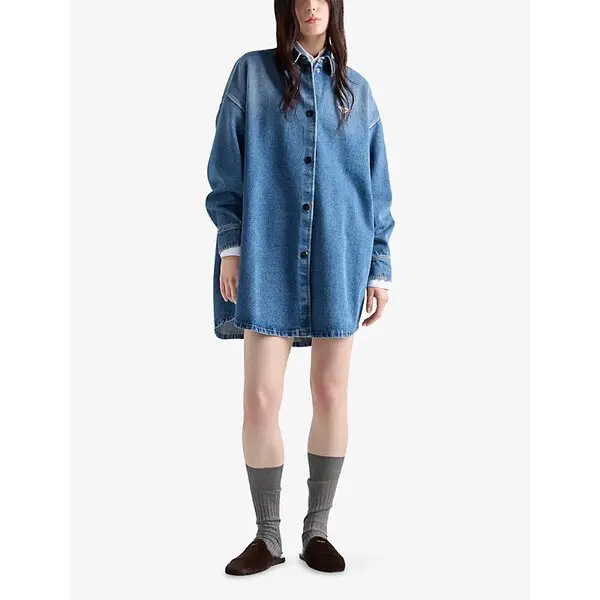 Prada Triangle-logo Long Denim Shirt