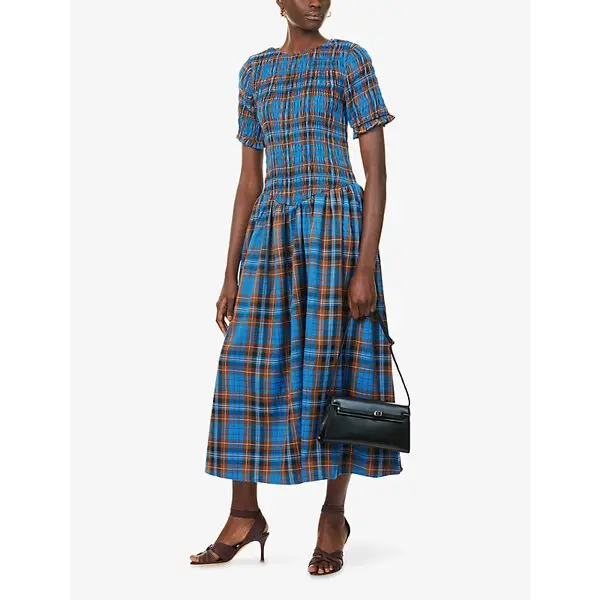 AMY LYNN Check-print Woven Maxi Dress - Blue