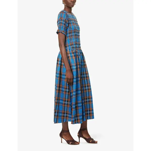 AMY LYNN Check-print Woven Maxi Dress - Blue
