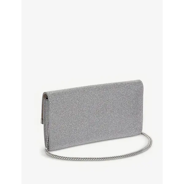 JIMMY CHOO Emmie Glittered Leather Mini Clutch - Silver