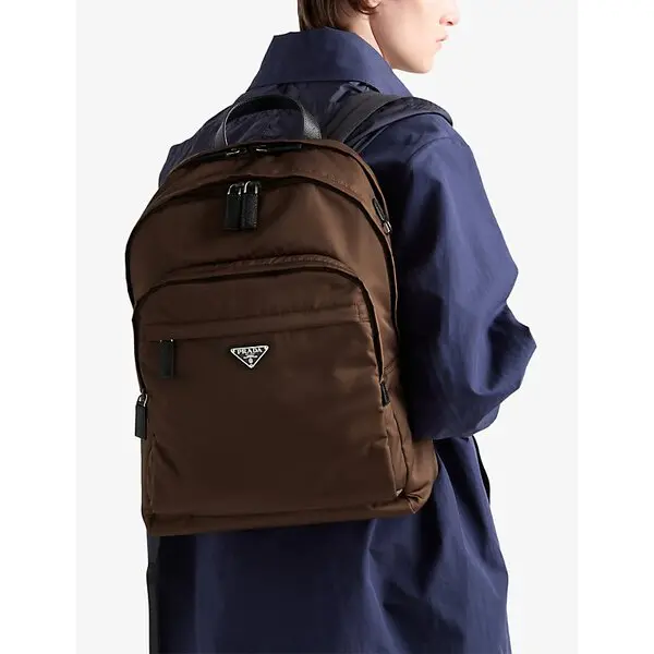Prada Re-nylon And Saffiano Leather Backpack - Brown