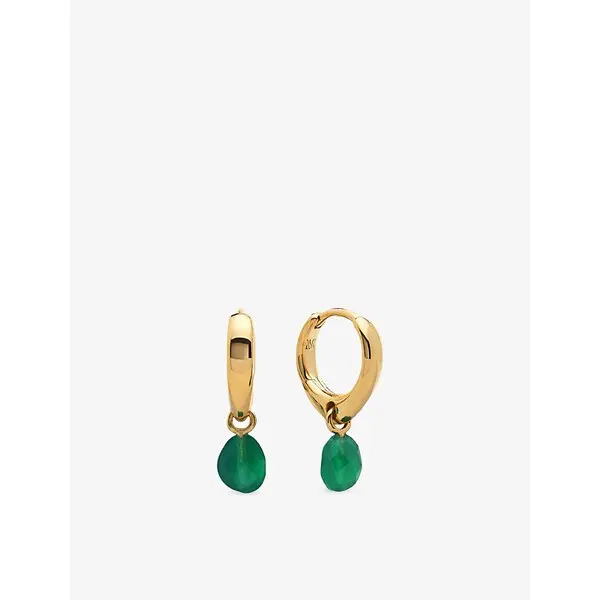 Monica Vinader Nura 18ct Yellow Gold Vermeil And Onyx Drop Huggie Earrings - Green