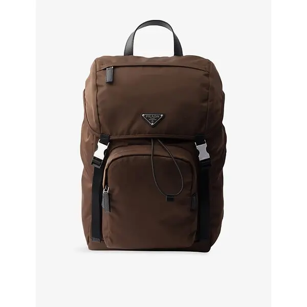 Prada Re-nylon Large Recycled-nylon And Leather Backpack - Brown