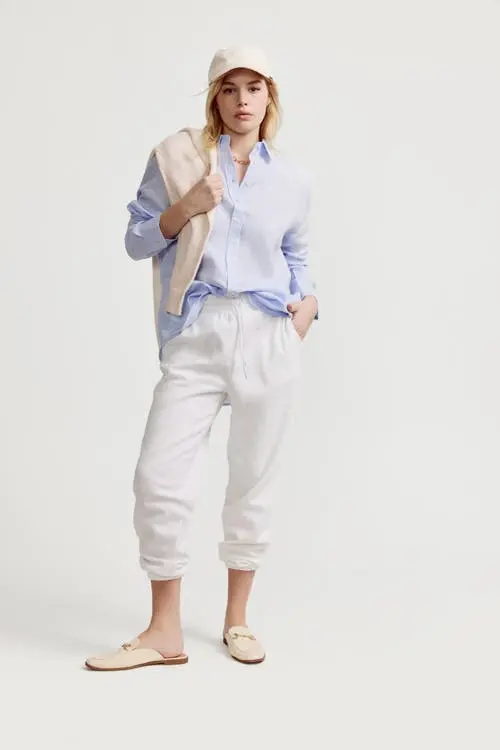The Shirt By Rochelle Behrens Washed Linen Shirt With No Gape® Technology - Light Blue