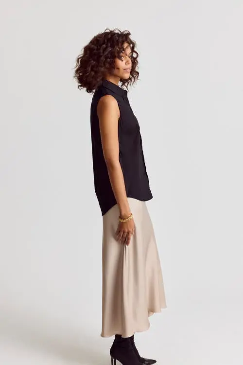 The Shirt By Rochelle Behrens Sleeveless Cotton Shirt - Black