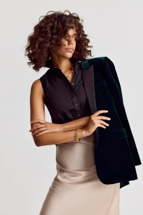 The Shirt By Rochelle Behrens Sleeveless Cotton Shirt - Black