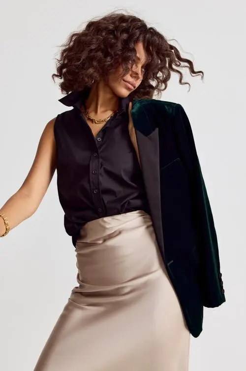 The Shirt By Rochelle Behrens Sleeveless Cotton Shirt - Black