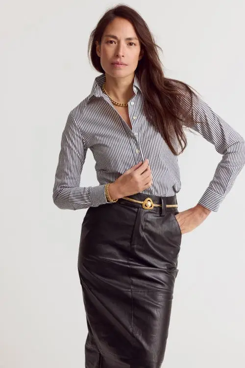The Shirt By Rochelle Behrens The Icon Shirt In Stripe - Gunmetal/white Stripe