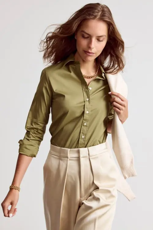 The Shirt By Rochelle Behrens The Icon Fitted Shirt - Olive