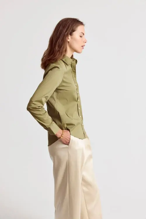 The Shirt By Rochelle Behrens The Icon Fitted Shirt - Olive