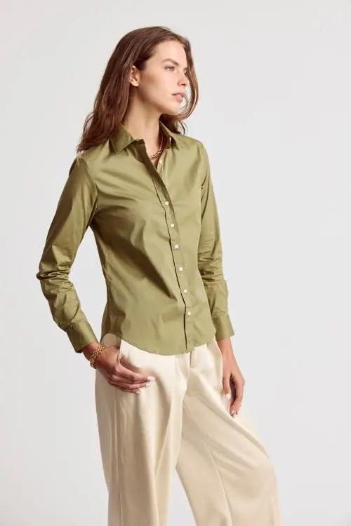 The Shirt By Rochelle Behrens The Icon Fitted Shirt - Olive