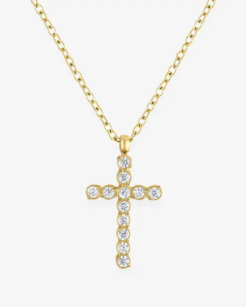 Ben Oni Dainty Bezel Cubic Zirconia Cross Necklace - Gold