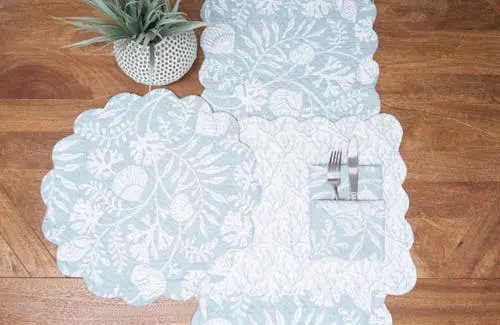 C&F HOME Seafoam Reef Cotton Table Runner 14" X 51"nautical Coral & Seaweed
