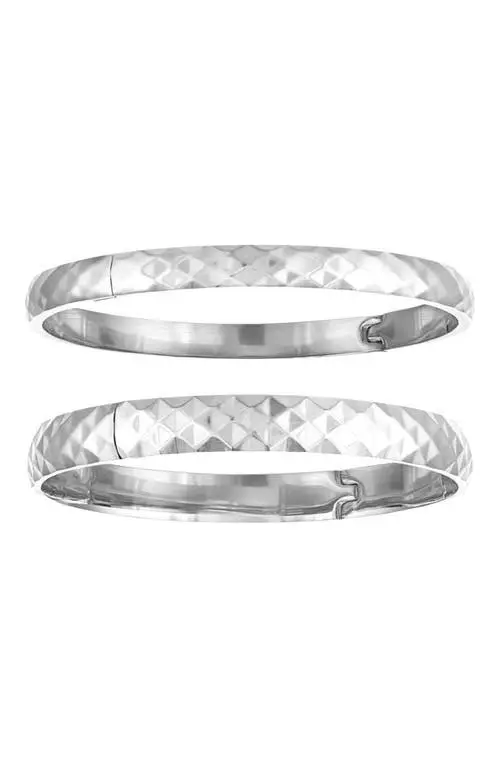 Ben Oni Diamond-cut Polished Bangle Set - Silver