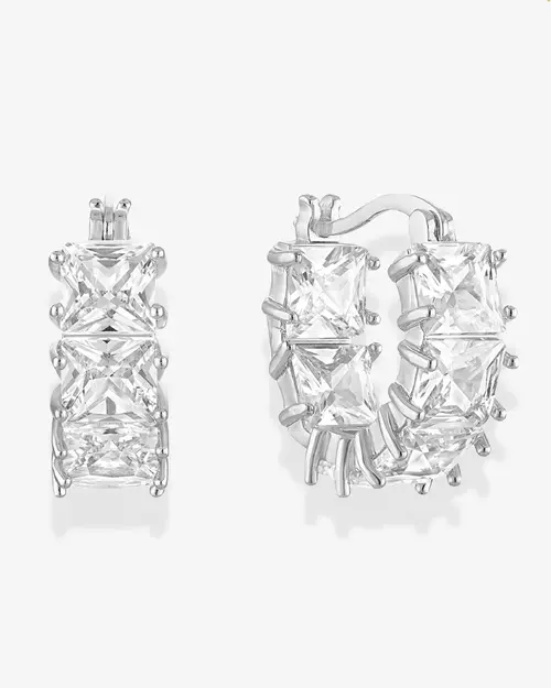 Ben Oni Square Cut Cubic Zirconia Huggie Earrings - Silver