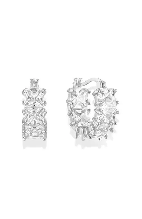 Ben Oni Square Cut Cubic Zirconia Huggie Earrings - Silver