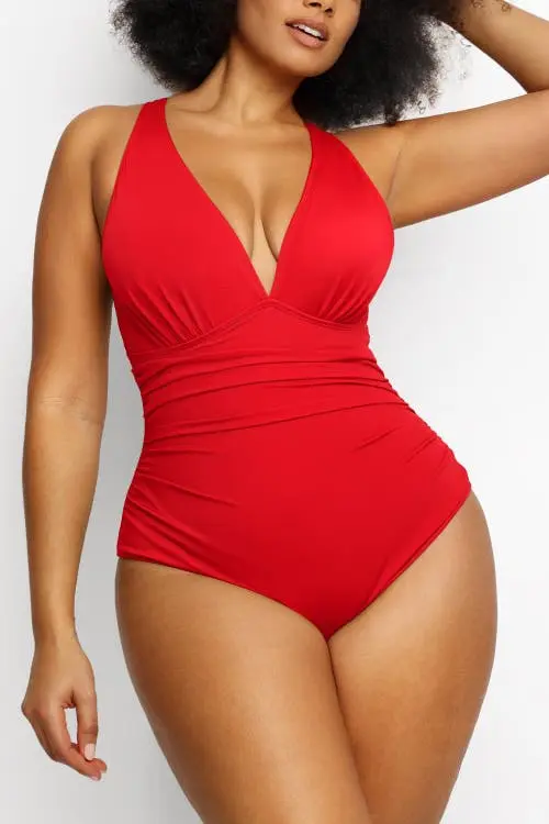 SHAPELLX Plunge Cutout One-piece Swimsuit - Red