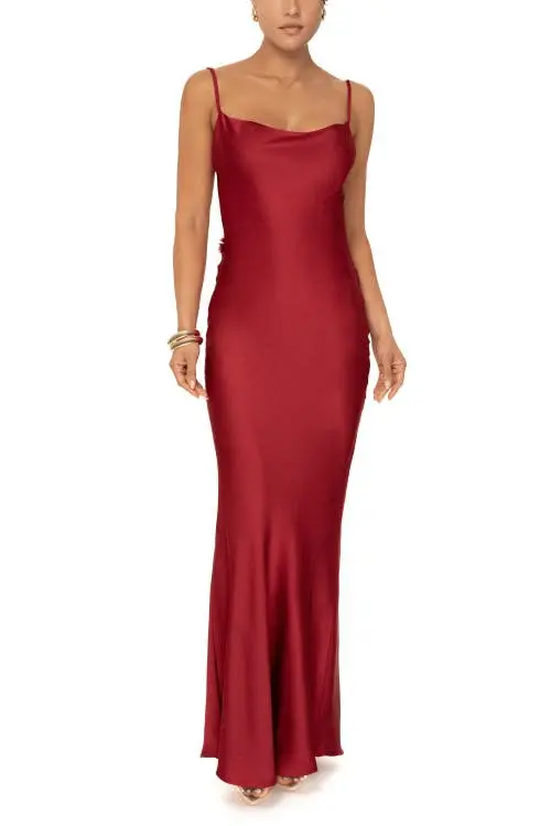 JLUXLABEL Satin Gown With Floral Trim - Red