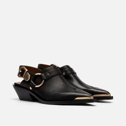 MARC NOLAN Frontier Calf Leather Western Slingbacks - Black